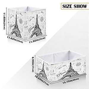 Kigai Paris Eiffel Tower Rectangular Storage Bins - 15.8 x 10.6 x 7 in Large Foldable Rectangular Organizer Storage Basket for Home Office, Nursery, Shelf, Closet