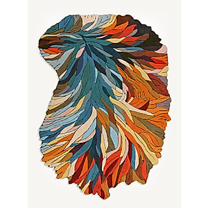 Restoration and Renovation Handmade Irregular Shape Wool Area Rug - Unique Contemporary Botanical Design, Thick & Soft Carpet - Perfect for Living Room, Bedroom Decor (Multi, 6' x 9')