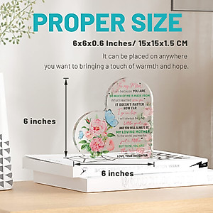 Mothers Day Gifts for Mom from Daughter, Mom Birthday Gift Ideas, Grateful Gift for Mother Butterfly Flower Desk Decor Acrylic Heart Sign Appreciation Gifts for Mom