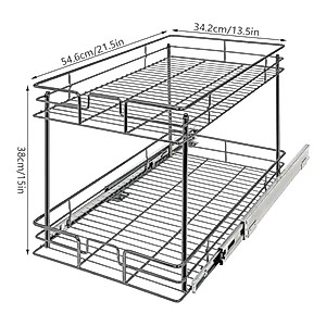 JAJADAH 2-Tier Cabinet Pull Out Shelves, Pull Out Cabinet Organizer, Kitchen Cabinet Organizer for Bathroom/Laundry Room & Kitchen (13.5" X 21.5" - Gray)