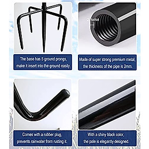 Eazielife Shepherds Hook for Outdoor Bird Feeders Pole 60 Inch Tall, Adjustable Heavy Duty Garden Hanger Stake Pole with 5 Prong Base, Shiny Black (2 Packs)