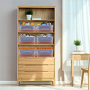 Foldable Storage Bin | Collapsible Sturdy Fabric Storage Basket Cube W/Handles for Organizing Shelf Nursery Toy Closet (BLUE STRIPS, 11.5"+13"+16")