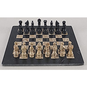 RADICALn 15 Inches Large Handmade Black and Fossil Coral Weighted Marble Full Chess Game Set Staunton and Ambassador Gift Style Marble Tournament Chess Sets