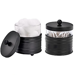 Autumn Alley Deluxe Farmhouse Apothecary Jars Set, Black Bathroom Jars Qtip Holder Glass - Rustic Vanity Organizer for Bathroom Counter, Cotton Balls, Swabs, Rounds, Salts 2 Small Glass Jars with Lids