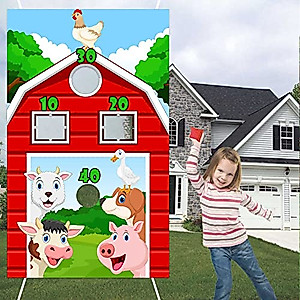 Animals Farm Toss Games Banner Backdrop Background Pig Chicken Goose Farm Theme Favors Supplies Flag Decor for Indoor Outdoor Boys Girls Birthday Party Baby Shower Decorations Photo Booth Props