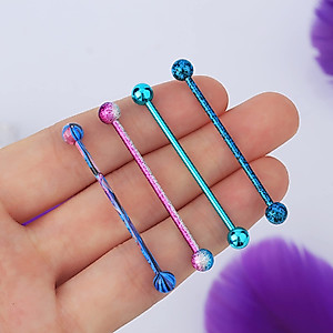 OUFER 4PCS 14G Surgical Steel Paint Swirl Splatter Industrial Barbell Cartilage Earrings 35mm Industrial Piercing Jewelry