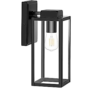 Large Size Outdoor Wall Lantern 16 Inch, Waterproof Exterior Wall Sconce Light Fixture, Anti-Rust Wall Mount Light with Clear Glass Shade, Matte Black Wall Lamp with E26 Socket for Porch, Front Door