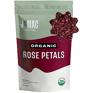 J MAC BOTANICALS, Organic Rose Petals (4 oz) Culinary Grade Dried Rose Petals, Edible Dried Rose Petals for Tea, Cooking and Crafts, Rose Petals for Bathtub, Dried Herbs for Tea, Organic Rose Tea