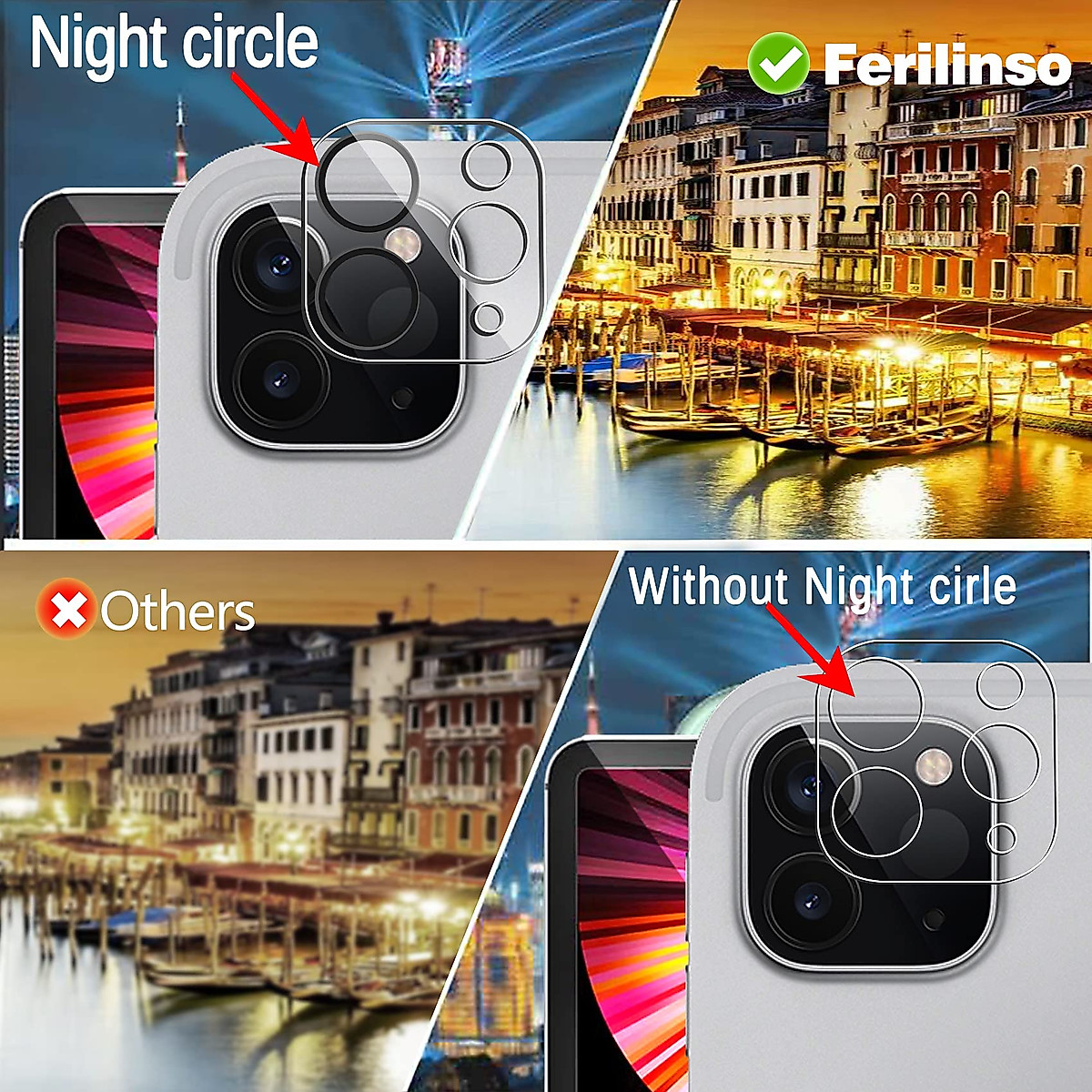 Ferilinso Designed for iPad Pro 11 Inch Screen Protector Accessories 2022 2021 2020 2nd 3rd 4th Generation 2 Pack Tempered Glass with 2 Pack Camera Lens Protector Suitable for Apple Pencil Face ID