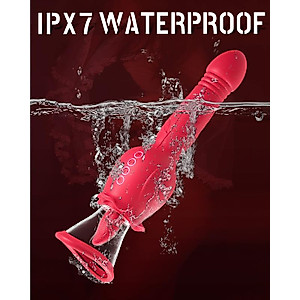 Rose Sex Toys for Women - 3in1 Rose Sex Toy Vibrator with 2 Sucking Cups, Clitoral Nipple Vibrators with 7 Tongue Licking & 3 Thrusting G Spot Dildo, Adult Sex Toys Woman Sex Machine