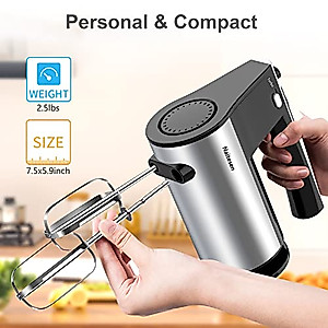 600W Electric Hand Mixer Kitchen Handheld Mixer 10 Speed Powerful with Turbo for Baking Cake Lightweight & Personal Electric Mixer with Egg Baking Beaters Dough Hooks, Whipping Mixing Cookies, Brownies, Batters, Meringues, Mashed Potatoes