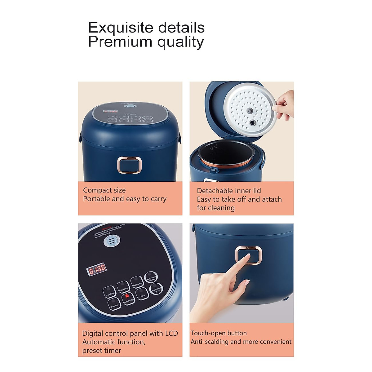 AMIEROUS 12V/24V Mini Rice Cooker, 2L Portable Travel Rice Cooker For Car/Truck, Small Rice Cooker with Steam Tray, Cooking Heating and Keeping Warm Function(Blue)