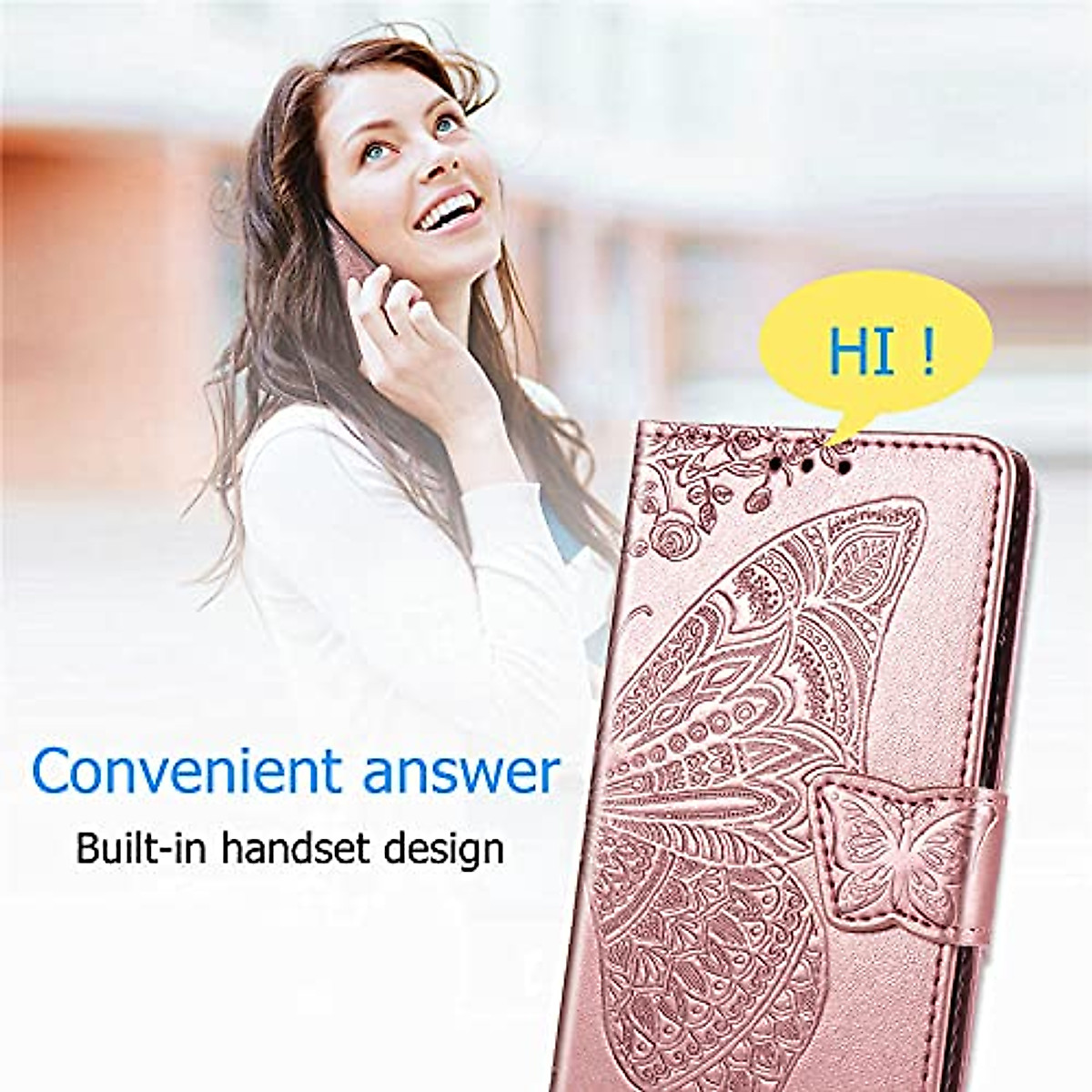 Bizzib for Samsung Galaxy Z Fold 3 5G Case Magnetic Closure Wallet,Embossed Floral Butterfly Leather Folio Flip Case with Card Slot Shockproof Protective Cover for Women Girls-Rose Gold