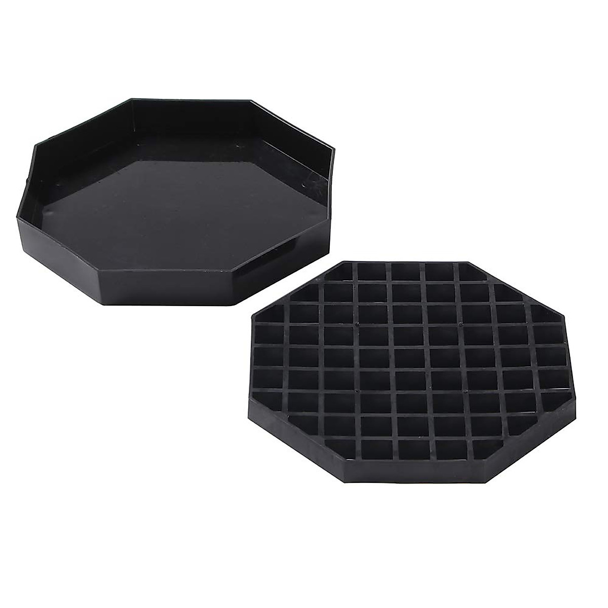 Restaurantware Bev Tek 5 Inch x 1 Inch Octagon Drip Tray 1 Removable Grate Coffee Drip Tray - Dishwashable Octagon Shape Black Plastic Coffee Countertop Drip Tray 2 Pieces For Beverages