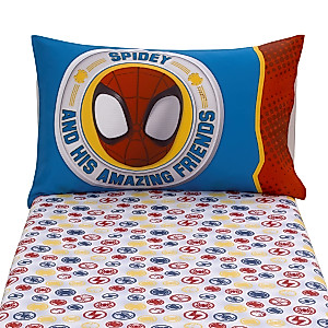 Marvel Spidey and His Amazing Friends Blue, Red, Yellow, and Green, Team Up 2 Piece Toddler Sheet Set