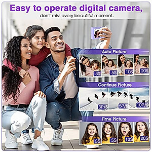 Digital Camera, Nsoela 4K FHD 48MP Kids Camera with 32 GB Card, Compact Point and Shoot Camera, 2.8" LCD Screen,16X Digital Zoom, Portable Mini Kids Camera for Teens,Students,Children (Purple)