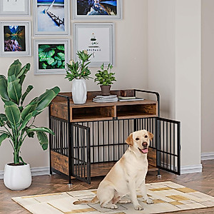 Furniture Dog Crate Large Dogs,42 Inch Dog Crates for Large Dogs,Wood Dog Cage Table with Drawers Storage,Dog Crates for Medium and Large Dogs Indoor,Sturdy Metal Dog Crate,Heavy Duty Dog Crate