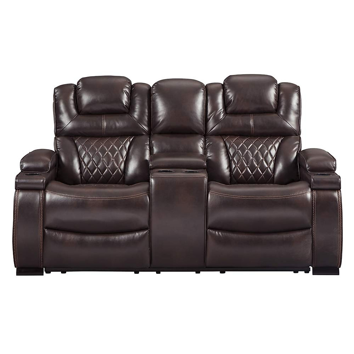 Signature Design by Ashley Warnerton Faux Leather Power Reclining Loveseat with Center Console, Brown