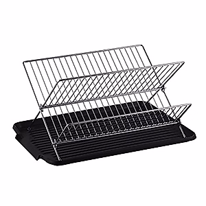 Neat-O Deluxe Chrome-Plated Steel Foldable X Shape 2-Tier Shelf Small Dish Drainers with Drainboard (BlackII)