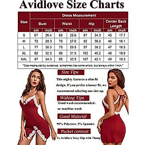 Avidlove Lingerie Women's Exotic Nightgowns Sexy Lace Lingerie for Women Shirt Dress for Women Sexy (Wine Red,S)
