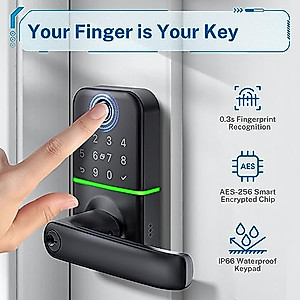 Keypad Smart Door Lock with Handle: Kucacci Keyless Entry Door Lock - Digtal Door Lock with Keypad - Fingerprint Door Lever Lock Deadbolt Alternative - IP66 Waterproof Wi-Fi Smart Lock for Front Door