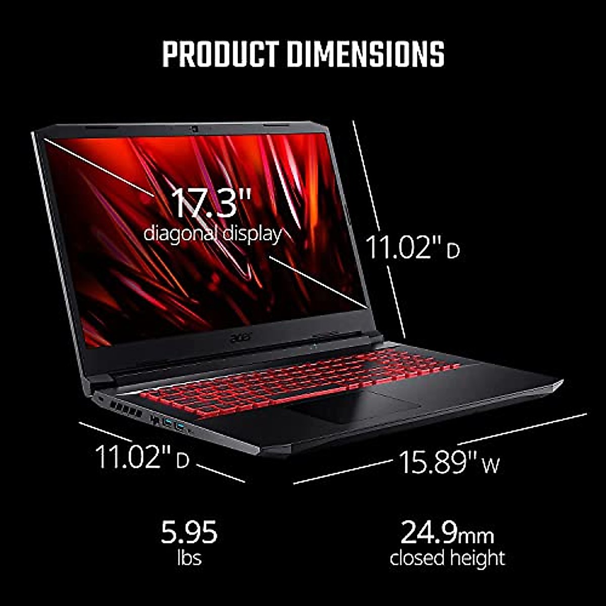 Acer 2023 Nitro AN517 17.3" 144Hz FHD IPS Gaming Laptop Intel 8-Core i7-11800H 32GB RAM DDR4 1TB NVMe SSD NVIDIA RTX 3050 TI 4GB GDDR6 Killer WiFi AX RJ-45 Backlit Windows 11 Pro w/RE USB Drive