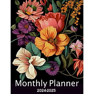 2024-2025 Monthly Planner: Large Floral Two 2 Year Agenda Organizer Diary - 24 Months Calendar