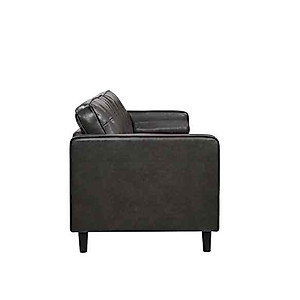 ATY 3-Seater Leather Sofa with Two Bolster Pillows and Tufted Backrest, Mid-Century Modern Couch, Luxury Style for Apartment, Meetingroom, Livingroom, 85inch, Dark Gray