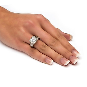 PalmBeach Platinum-plated Sterling Silver Princess Cut Cubic Zirconia Halo Bridal Ring Set Sizes 5-10 Size 8