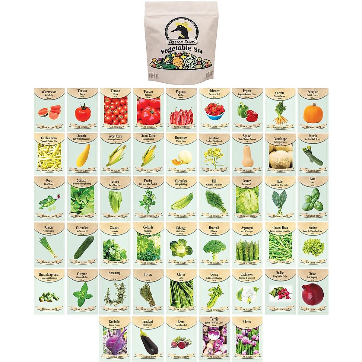 Black Duck Brand 50 Packs Assorted Heirloom Vegetable Seeds 20+ Varieties All Seeds are Heirloom, 100% Non-GMO