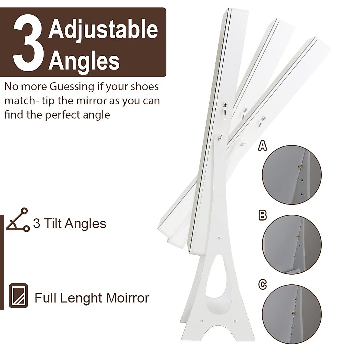 MASMIRE Standing Mirror With Jewelry Storage And Built-In Small Mirror - 63" H Lockable Full Length Mirror Jewelry Armoire, Mirror Jewelry Cabinet With 4 Drawers and Storage Shelf - White