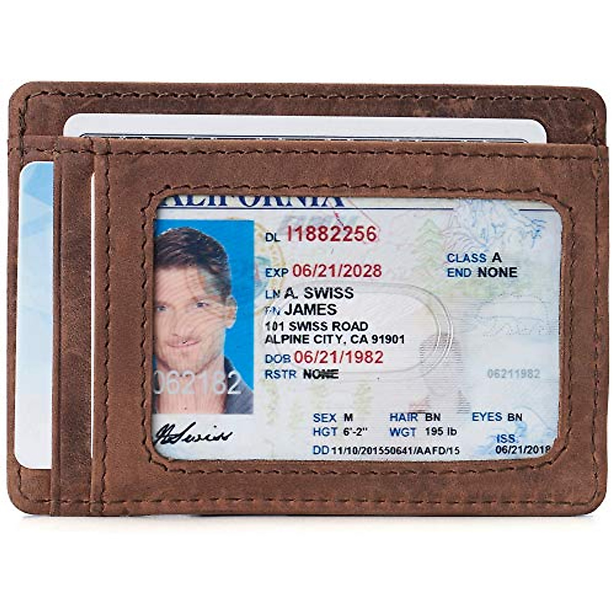 Alpine Swiss Dermot Mens RFID Safe Money Clip Front Pocket Wallet Leather Comes in Gift Box Distressed Brown
