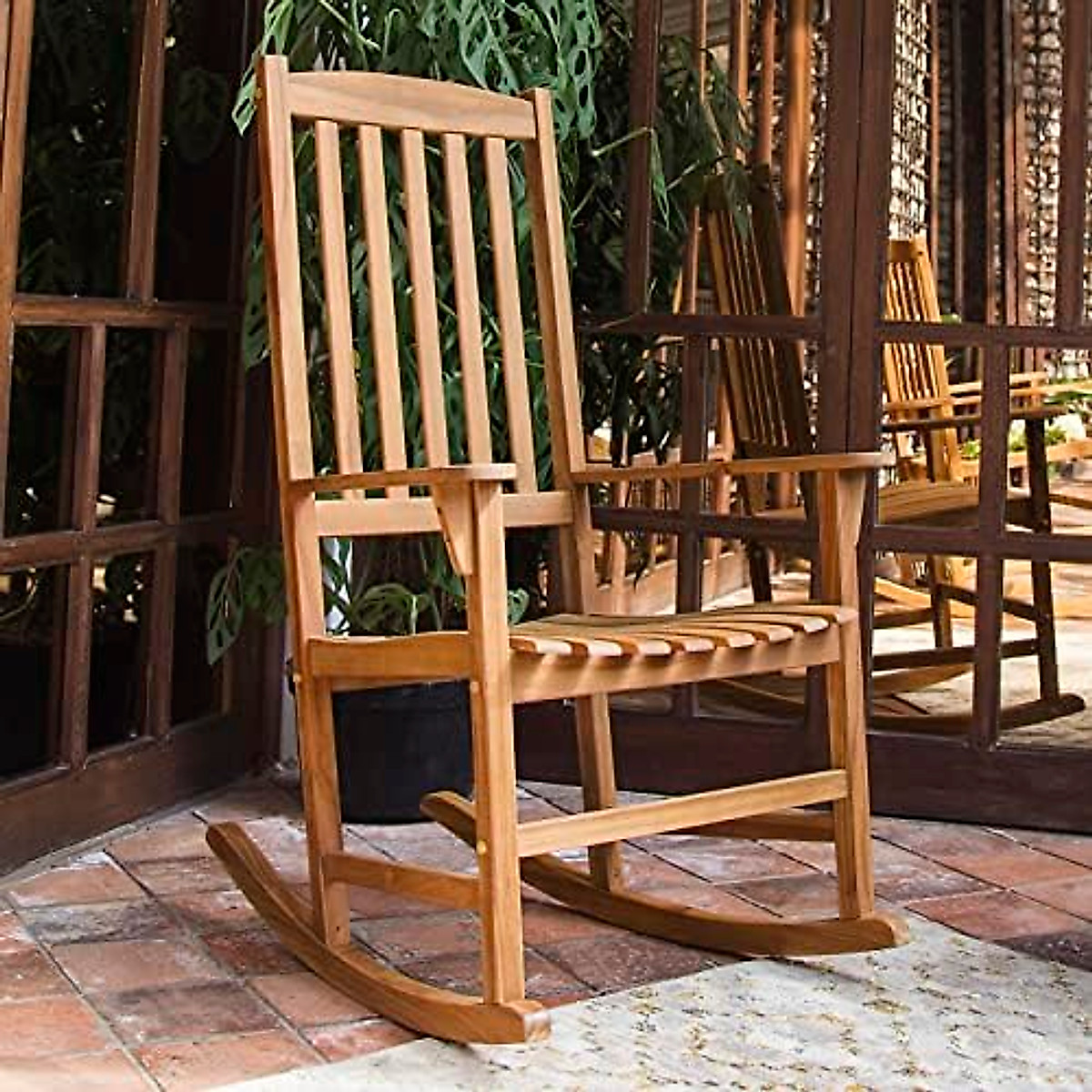 Cambridge Casual Bentley Outdoor Porch Rocking Chair for Patio Furniture, Teak Wood