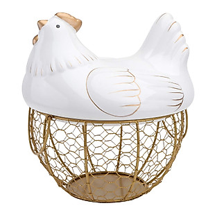 BESPORTBLE 1pc Portable Storage Basket Containers for Food Egg Gathering Restaurant Container Ceramic Egg Storage Basket Retro Decor Old Bread Iron Basket White Office Cover Ceramic