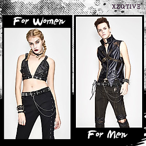 XZQTIVE Studded Belt with Chain Metal Punk Rock Rivet Belts for Women/Men Punk Leather Belt Gothic Belt Accessories for Jeans Pants (Silver, Fit Pant 31-36 inch)