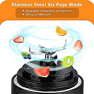 Portable Blender, 600ML Personal Blender for Shakes and Smoothies Mini Blender USB Rechargeable, Two Blend Modes, 20 oz Handheld Blender with 6 Ultra-sharp Blades for Travel, Office and Sports