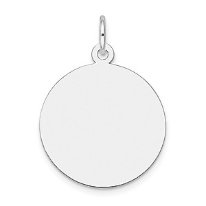 Solid 14k White Gold Plain .011 Gauge Round Engravable Disc Charm Pendant - 27mm x 20mm
