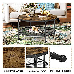Yaheetech 35.5 inch Round Coffee Table, 2-Tier Rustic Wood Coffee Table for Living Room, Industrial Center Table with Metal Frame and Wood Desktop,Easy Assembly, Rustic Brown