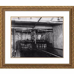 ArtDirect Hine, Lewis Wickes 24x20 Gold Ornate Framed Art Print with Double Matting Titled: Bowling Alleys Connected With Geo P. Grays Bastable Cafe