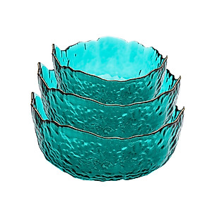 DEDEMCO 3 PCS Glass Salad Bowl,Phnom Penh Mixing Bowls,Crystal Bowls Irregular Shape Serving Bowls,Stackable Dessert Bowls for Kitchen Prep Fruit Pasta,300ml,750ml,1050ml