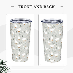 JASROTAO Cute Goose Flowers Tumblers, Goose Floral 20oz Stainless Steel Insulated Travel Tumbler,Travel Coffee Mug with Lid and Straw Cups Gifts for Women Men