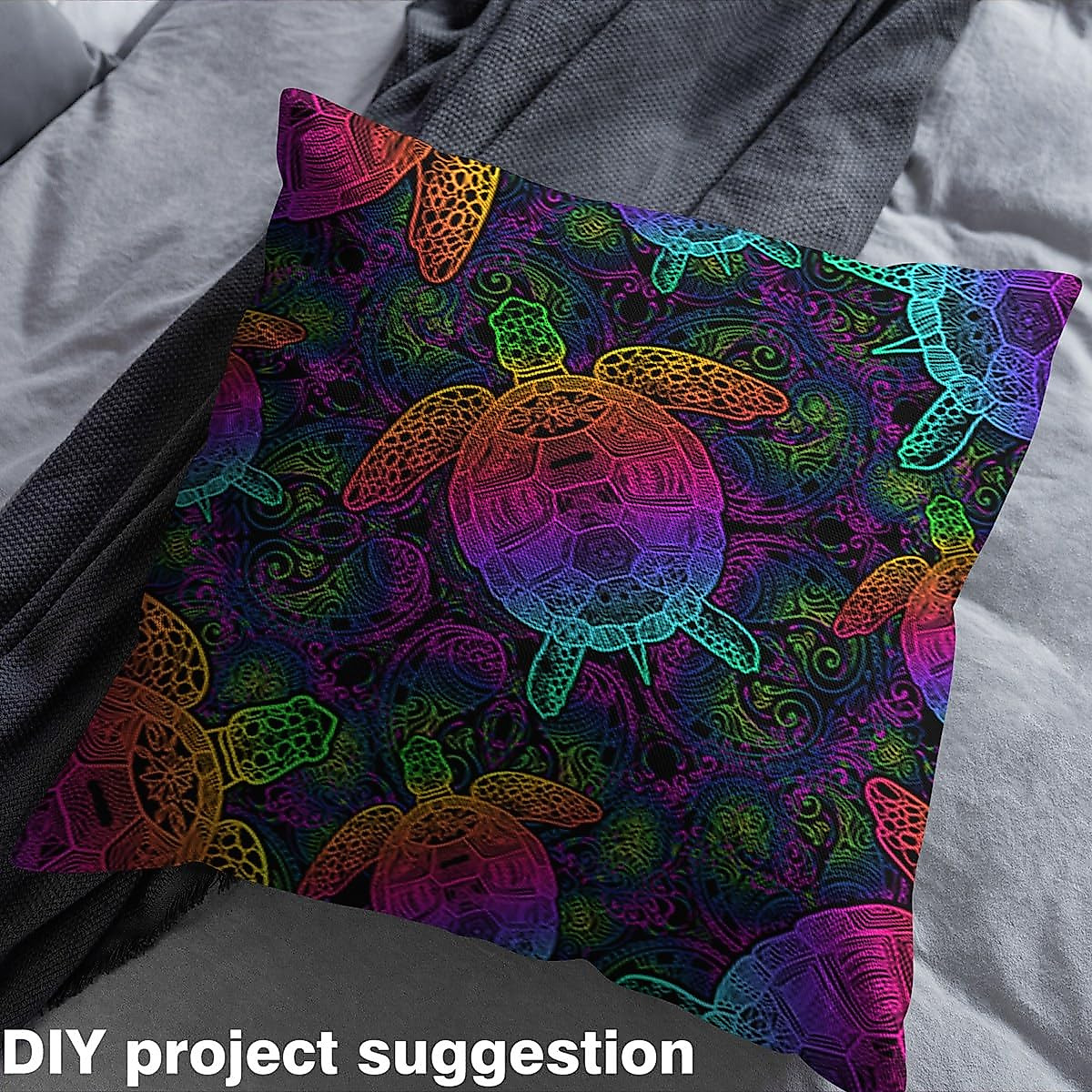 Sea Turtle Fabric by The Yard Ocean Sealife Theme for Upholstery and Home Accents Psychedelic Ombre Paisley Design Fabric for Chairs and Home DIY Projects Tropical Fabric for Kids, 1 Yard