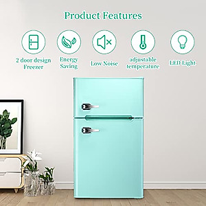 Kndko Compact Refrigerator 3.2 CU.FT. Fridge with Freezer - Dual Door Fridge - Adjustable Temperature, Energy Saving - Retro Refrigerator (Green)