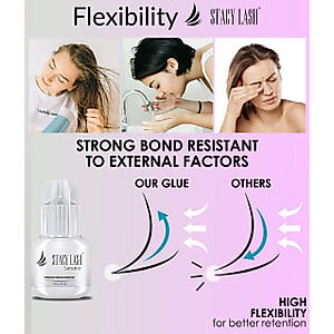 Sensitive Eyelash Extension Glue Stacy Lash 0.17fl.oz/5ml / 5-6 Sec Drying time/Retention – 4-5 Weeks/Black Adhesive/Professional Supplies