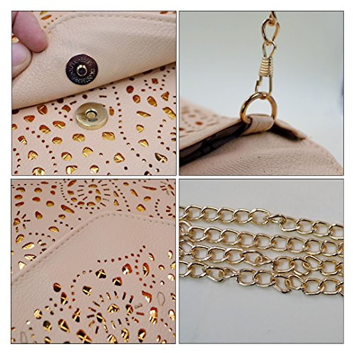 Mily Glitter Sequins Envelop Clutch Tote Shoulder Bag Handbag, Beige, One Size