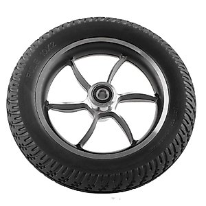 10in Wheelchair Wheel Replacement Tires Wheels Solid Wheel Tyre Rubber Inflatable Caster Anti‑skid for Electric Front Wheelchair 6001 Bearing with 12mm Hole