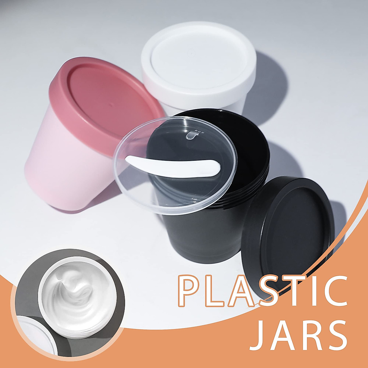 LONGWAY 7 oz/200ml Empty Slime Containers Plastic Jars with Lids for Beauty Products, DIY Slime Making or Travel Storage MakeUp (12 Pack, Black)