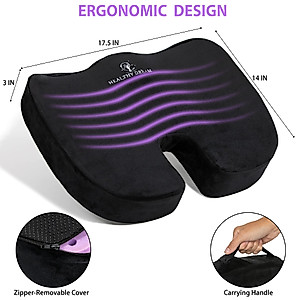 HEALTHY DREAM Office Chair Seat Cushion for Coccyx, Tailbone, Sciatica and Back Pain Relief; Orthopedic Support Memory Foam Cushion Contour Pillow; Comfortable Wheelchair and Gaming Chair Accessory