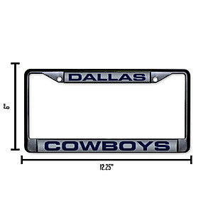 Rico Industries NFL Dallas Cowboys Black Black Laser Cut Chrome Frame 12" x 6" 12" x 6" Black Laser Cut Chrome Frame - Car/Truck/SUV Automobile Accessory