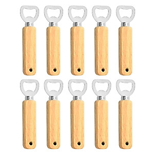 10pcs Wood Handheld Heavy Duty Stainless Steel Bottle Opener, Bartender Bottle Opener, Cider Beer Bottle Openers for Home Kitchen, Bar or Restaurant
